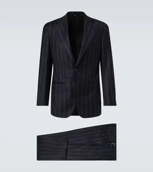 Thom Sweeney Chalk Stripe Wool And Cashmere Suit - Blue