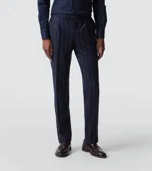 Thom Sweeney Chalk Stripe Wool And Cashmere Suit - Blue