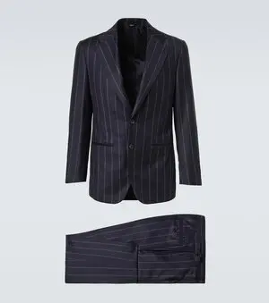 Thom Sweeney Chalk Stripe Wool And Cashmere Suit - Blue