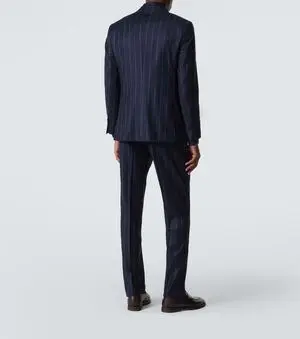 Thom Sweeney Chalk Stripe Wool And Cashmere Suit - Blue