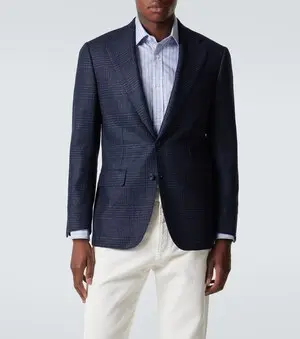 Thom Sweeney Checked Wool And Silk Blazer - Blue
