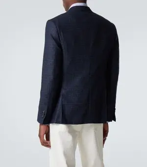 Thom Sweeney Checked Wool And Silk Blazer - Blue