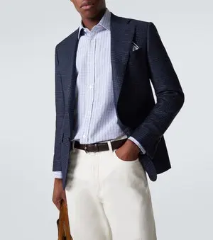 Thom Sweeney Checked Wool And Silk Blazer - Blue