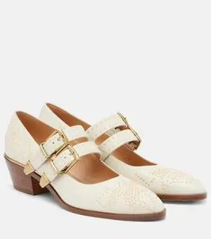 Chloé Susan Studded Leather Mary Jane Pumps - White