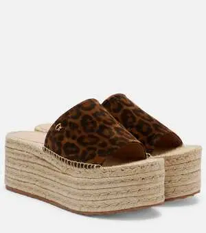 GIANVITO ROSSI Leopard-print Suede Espadrille Sandals - Brown