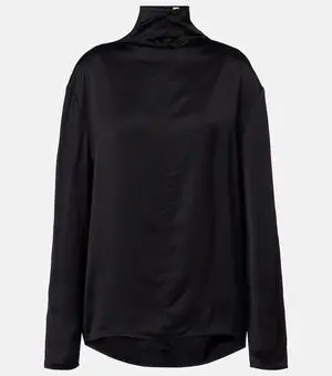 TOTEME Turtleneck Satin Top - Black