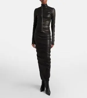 Rick Owens Dirt Pillar Leather Maxi Skirt