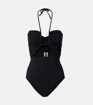 Rick Owens Ruched Cut-out Halterneck Swimsuit - Black