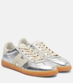 Hogan Metallic Leather Sneakers - Silver