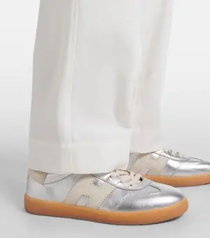 Hogan Metallic Leather Sneakers - Silver