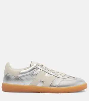 Hogan Metallic Leather Sneakers - Silver