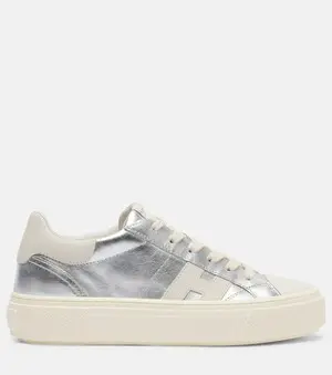 Hogan Crosswind Metallic Leather Sneakers - Silver