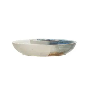 STORIED HOME Hand-painted Stoneware Chip And Dip, Reactive Glaze - Blue