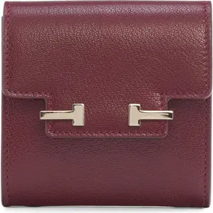 TOM FORD Double T Leather Card Holder Ruby Red