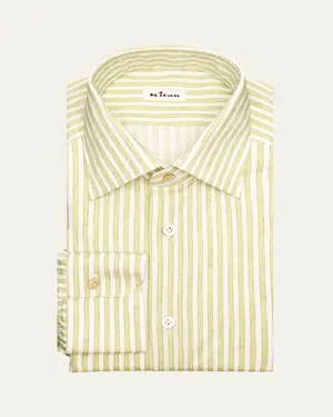 Kiton Stripe Cotton-stretch Point Collar Dress Shirt