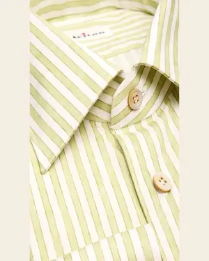 Kiton Stripe Cotton-stretch Point Collar Dress Shirt