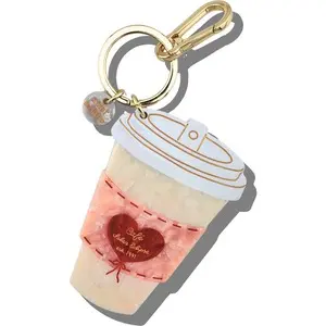 SOLAR ECLIPSE Hand Painted Coffee Cup Key Chain Bag Charm - Cream