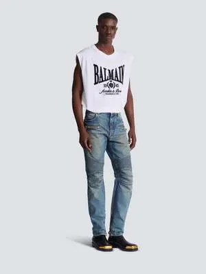 Balmain Biker Jeans In Vintage Denim Blue