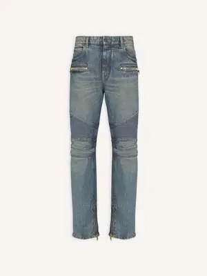 Balmain Biker Jeans In Vintage Denim - Blue