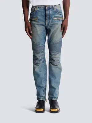 Balmain Biker Jeans In Vintage Denim - Blue
