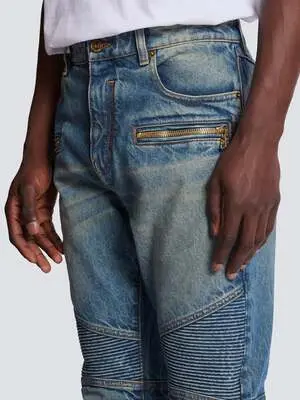 Balmain Biker Jeans In Vintage Denim - Blue