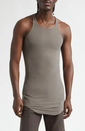Rick Owens Basic Longline Cotton Rib Tank - Dust