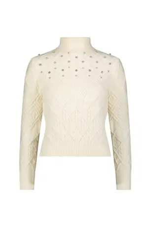 THE NOLI SHOP Cable-knit Turtleneck Sweater With Crystal Embellishments