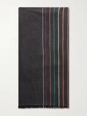 Paul Smith Fringed Striped Wool And Silk-blend Scarf - Black