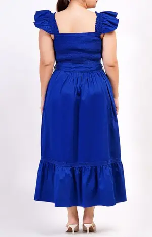 Leota Ivanna A-line Smocked Midi Dress - Blue