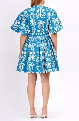 Leota Alena Mini Wrap Dress - Blue With White Pattern