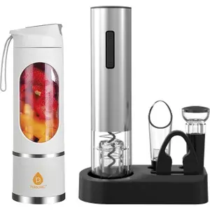 PURSONIC Premium Wine & Juice Duo Electric Wine Opener + Travel Juicer Blender - White