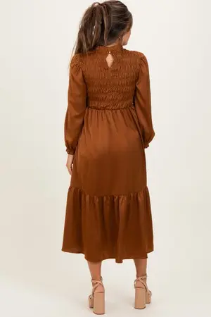 PINKBLUSH Satin Smocked Chest Midi Dress