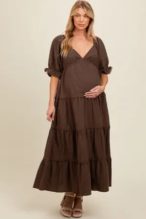 PINKBLUSH Deep V-neck Tiered Maxi Dress
