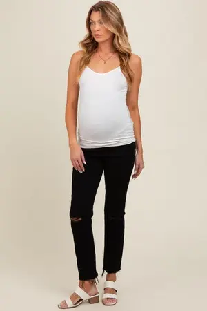 PINKBLUSH Cut Hem Open Knee Maternity Jeans
