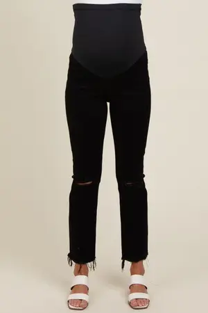 PINKBLUSH Cut Hem Open Knee Maternity Jeans