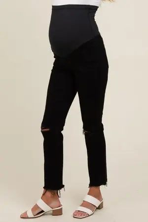 PINKBLUSH Cut Hem Open Knee Maternity Jeans