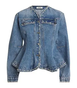 Sandro Beaded Denim Peplum Jacket - Blue