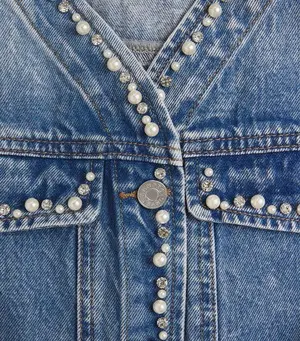 Sandro Beaded Denim Jacket - Blue