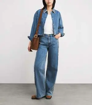Sandro Embellished Straight Leg Jeans - Blue