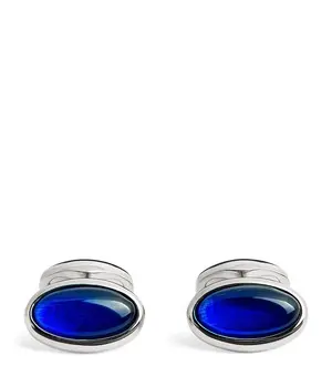 BABETTE WASSERMAN LONDON Rhodium-plated Oval Pumice Cufflinks - Navy