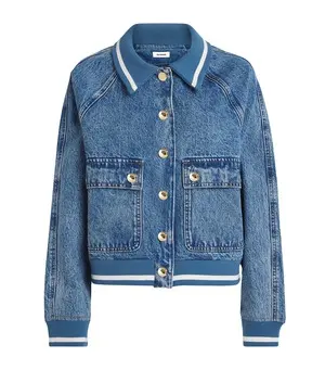 Sandro Rib-trim Denim Bomber Jacket - Blue