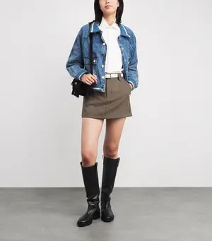 Sandro Rib-trim Denim Bomber Jacket - Blue