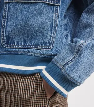 Sandro Rib-trim Denim Bomber Jacket - Blue