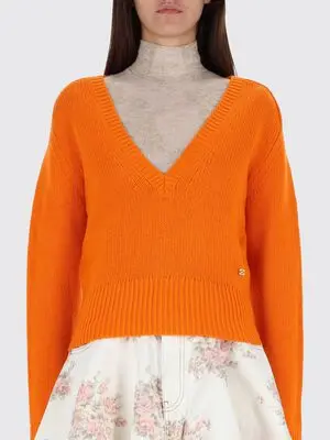 Women's Orange White Sweaters