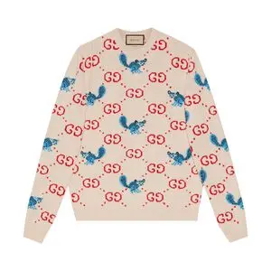 Gucci X Freya Hartas Gg Animal Wool Sweater - Cream