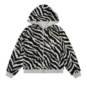 DENIM TEARS Zebra Shearling Lined Reversible Zip Hoodie