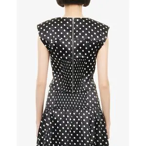 GANNI Padded-shoulder Polka-dot Satin Corset Top