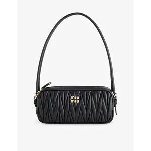 Miu Miu Matelassé Leather Shoulder Bag With Logo Plaque