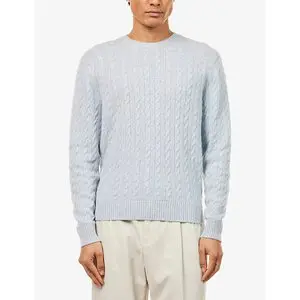 Dunhill Cable-knit Crewneck Cashmere And Linen Jumper - Light Denim