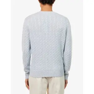 Dunhill Cable-knit Crewneck Cashmere And Linen Jumper - Light Denim